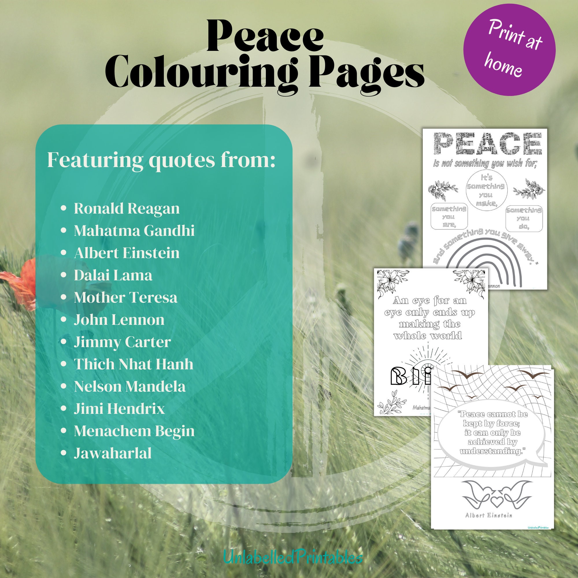 Peace Quotes Inspirational Colouring Pages - Printable - Etsy
