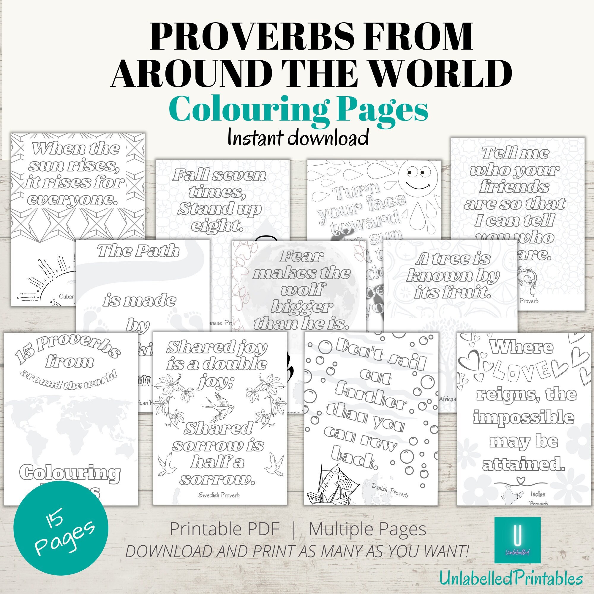 Inspirational Sayings From Around the World - Colouring Pages - Etsy