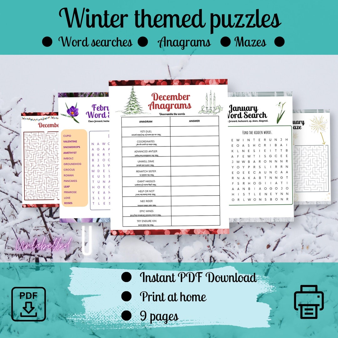 9 Winter Themed Puzzles Word Searches Anagrams Mazes - Etsy