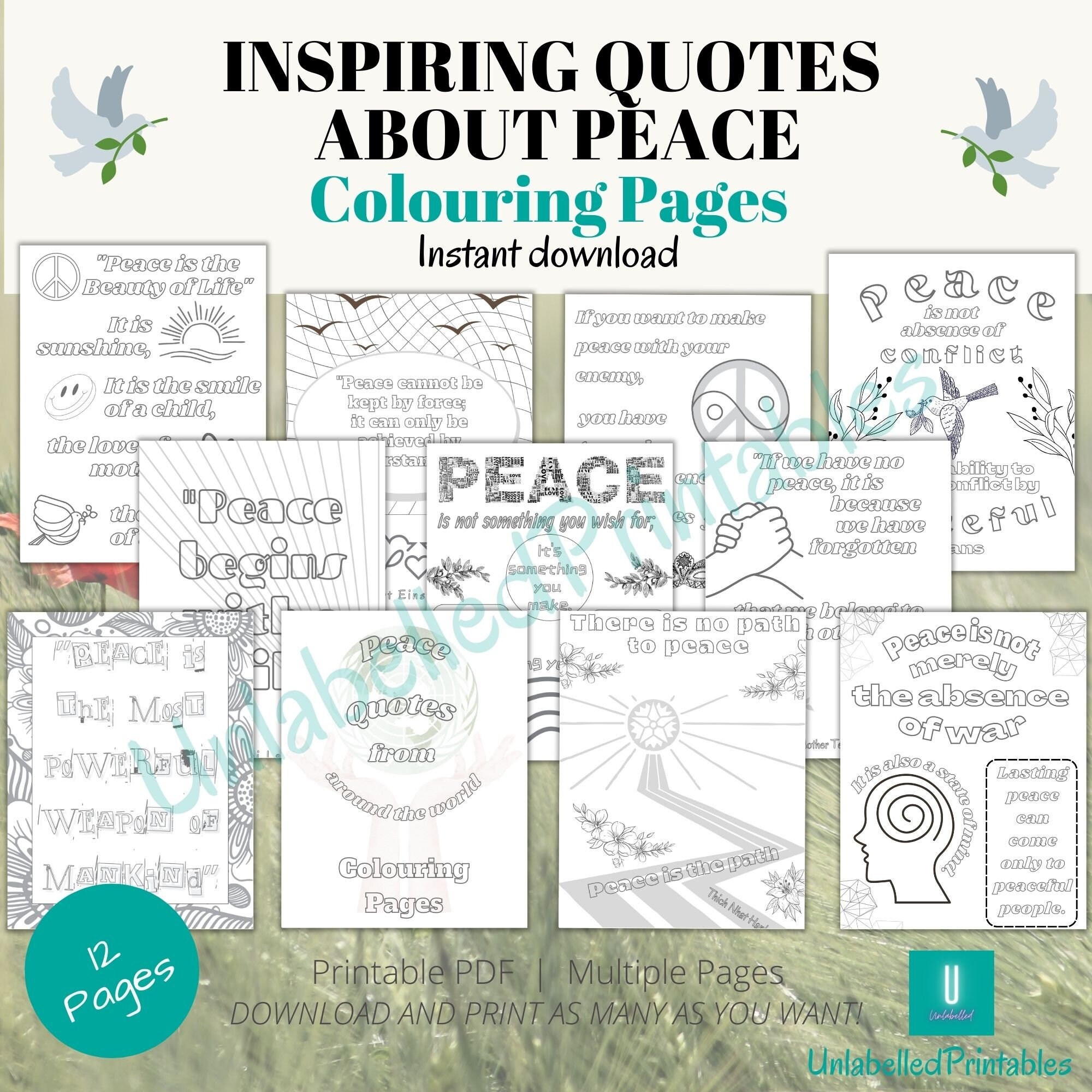 Peace Quotes Inspirational Colouring Pages Printable - Etsy