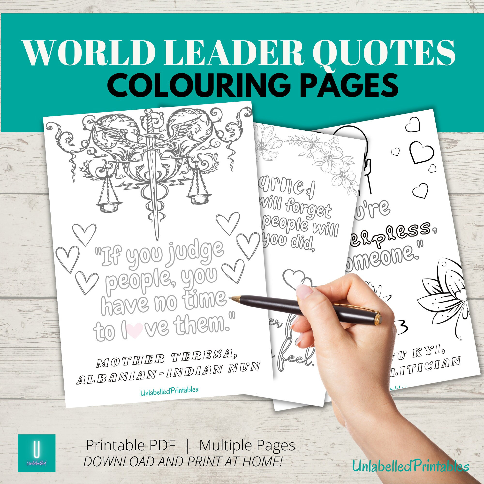 Inspirational Quotes by Famous Leaders - Coloring Pages - Printable - Etsy