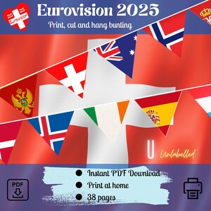 Eurovision 2025 Printable Bunting – Country Flags | Party Decor ...