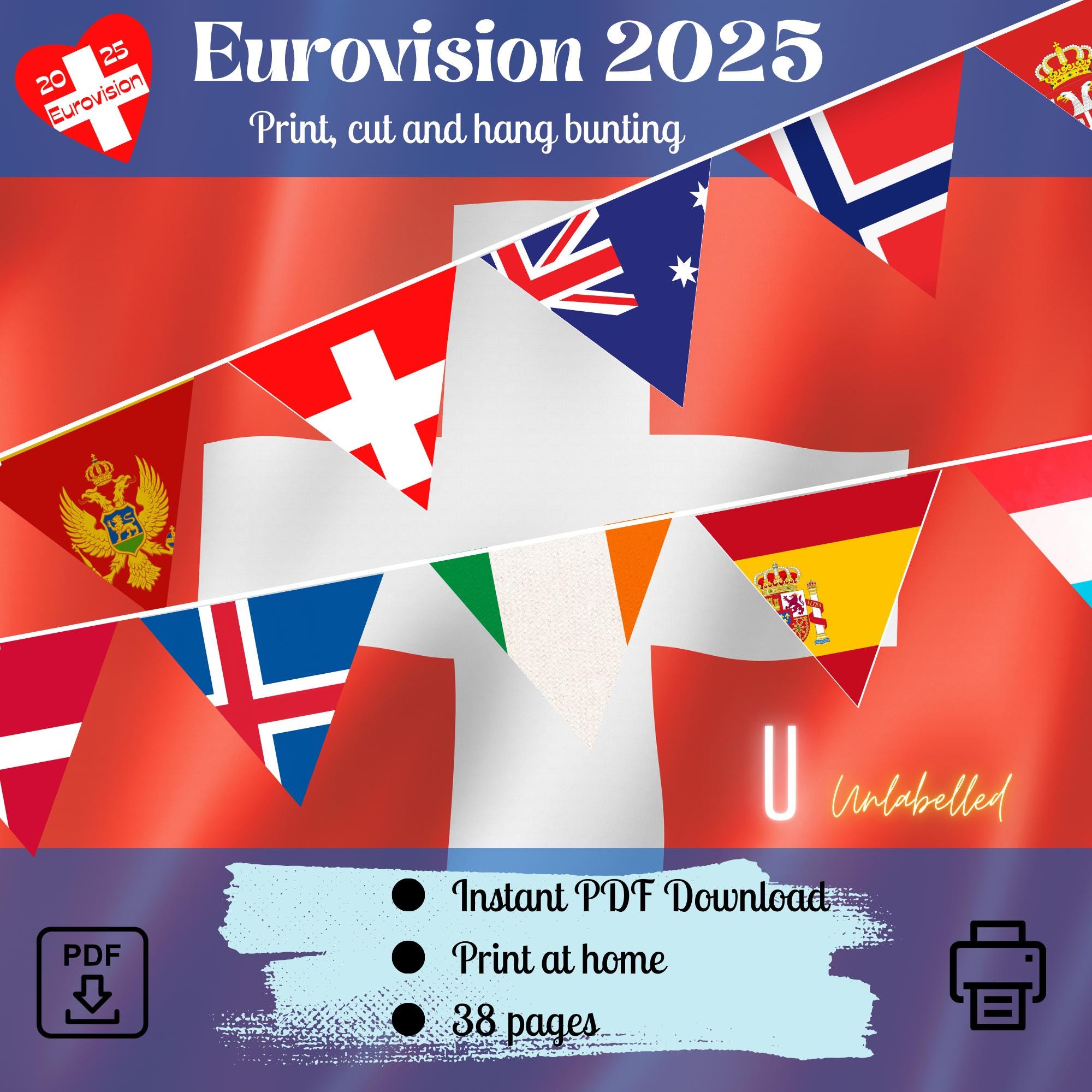 Eurovision 2025 Printable Bunting – Country Flags | Party Decor ...