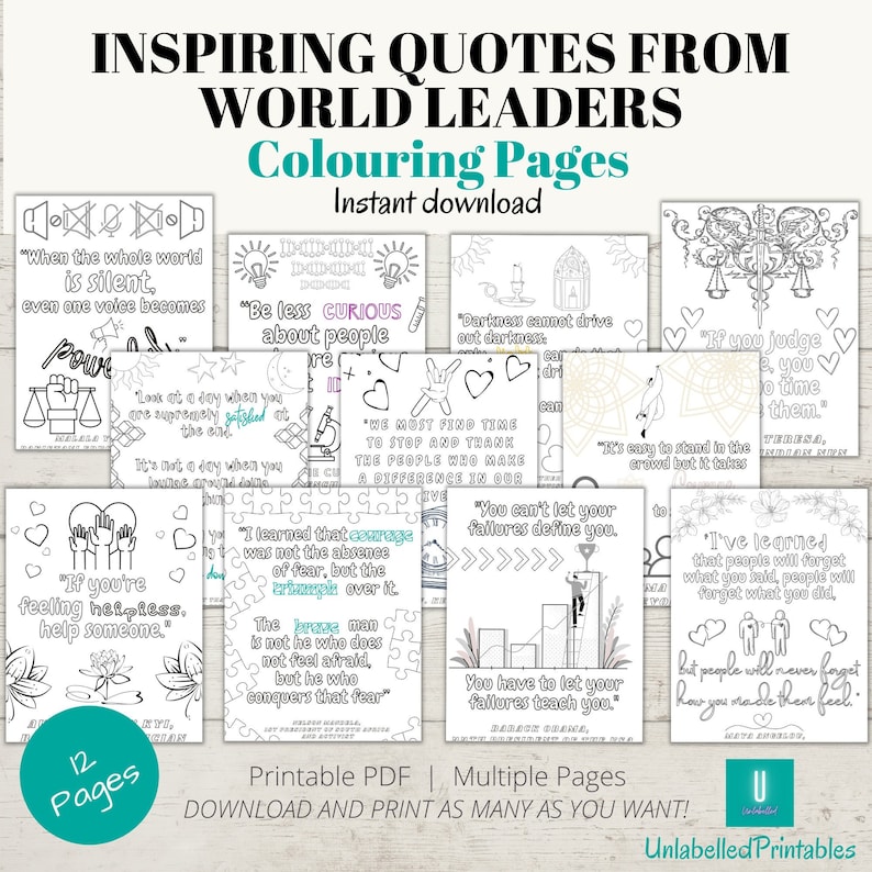 Inspirational Quotes by Famous Leaders - Coloring Pages - Printable - Etsy