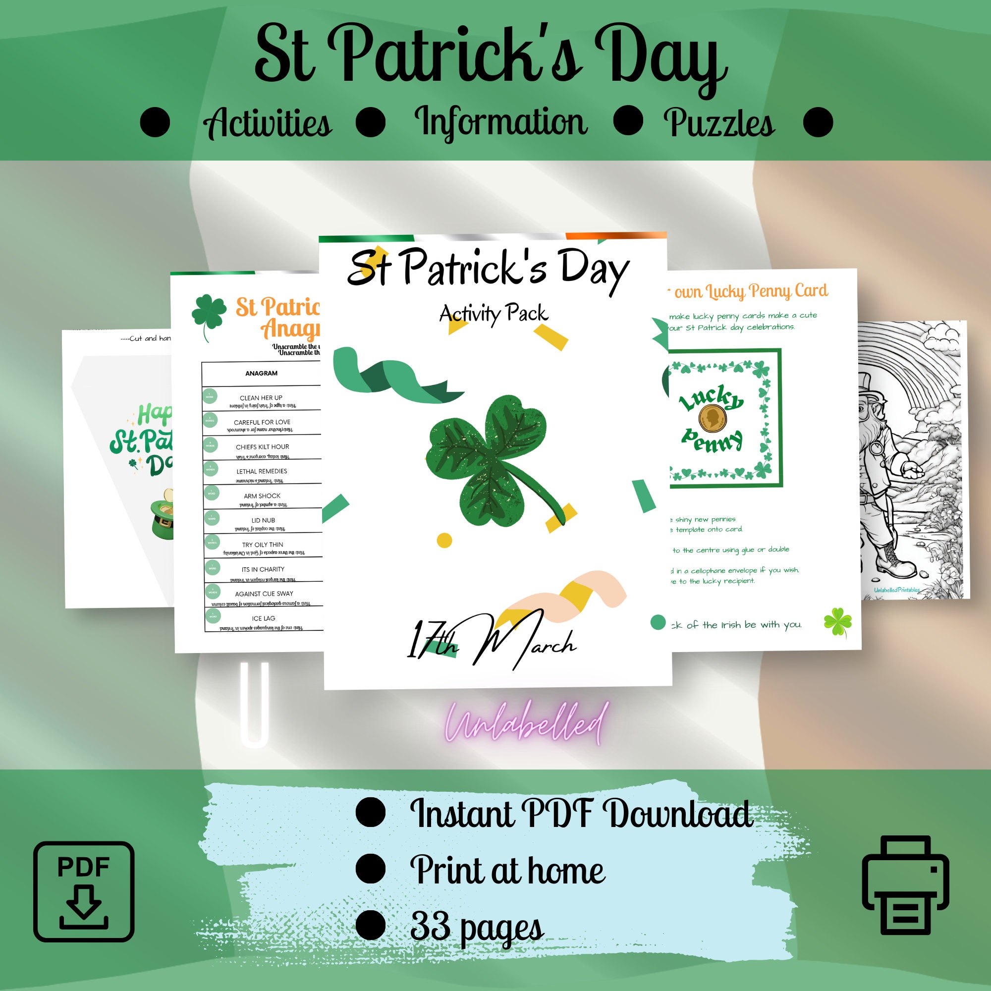 St Patricks Day Printable Activity Pages - Etsy