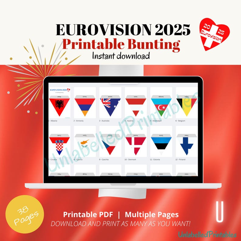 Eurovision 2025 Printable Bunting – Country Flags | Party Decor ...