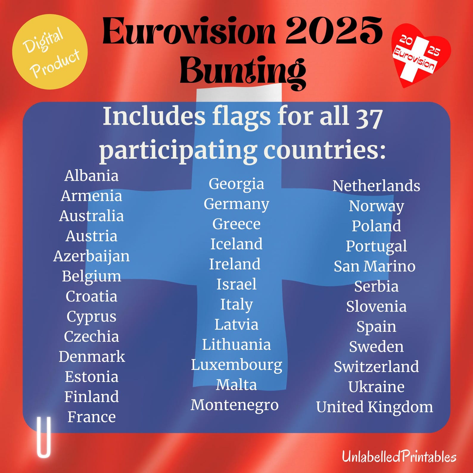 Eurovision 2025 Printable Bunting – Country Flags | Party Decor ...