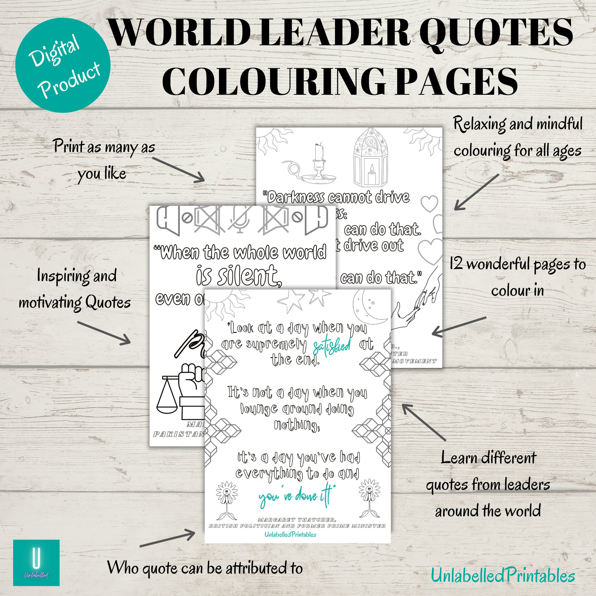 Inspirational Quotes by Famous Leaders Coloring Pages Printable - Etsy