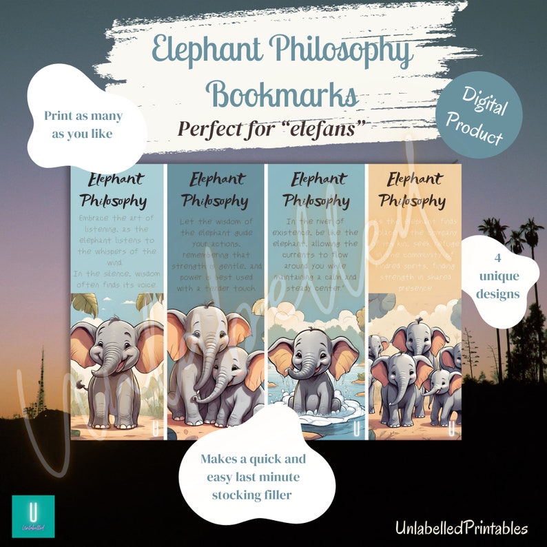 Cute Elephant Bookmarks - Printable - Etsy