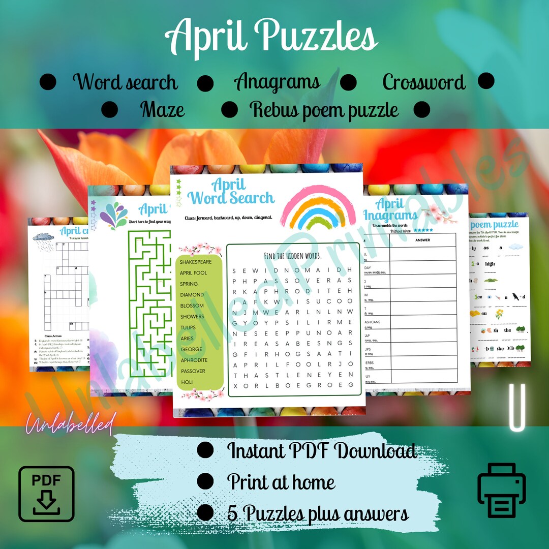 April Themed Puzzles | Printable | 5 Pages of Seasonal Fun for All Ages ...