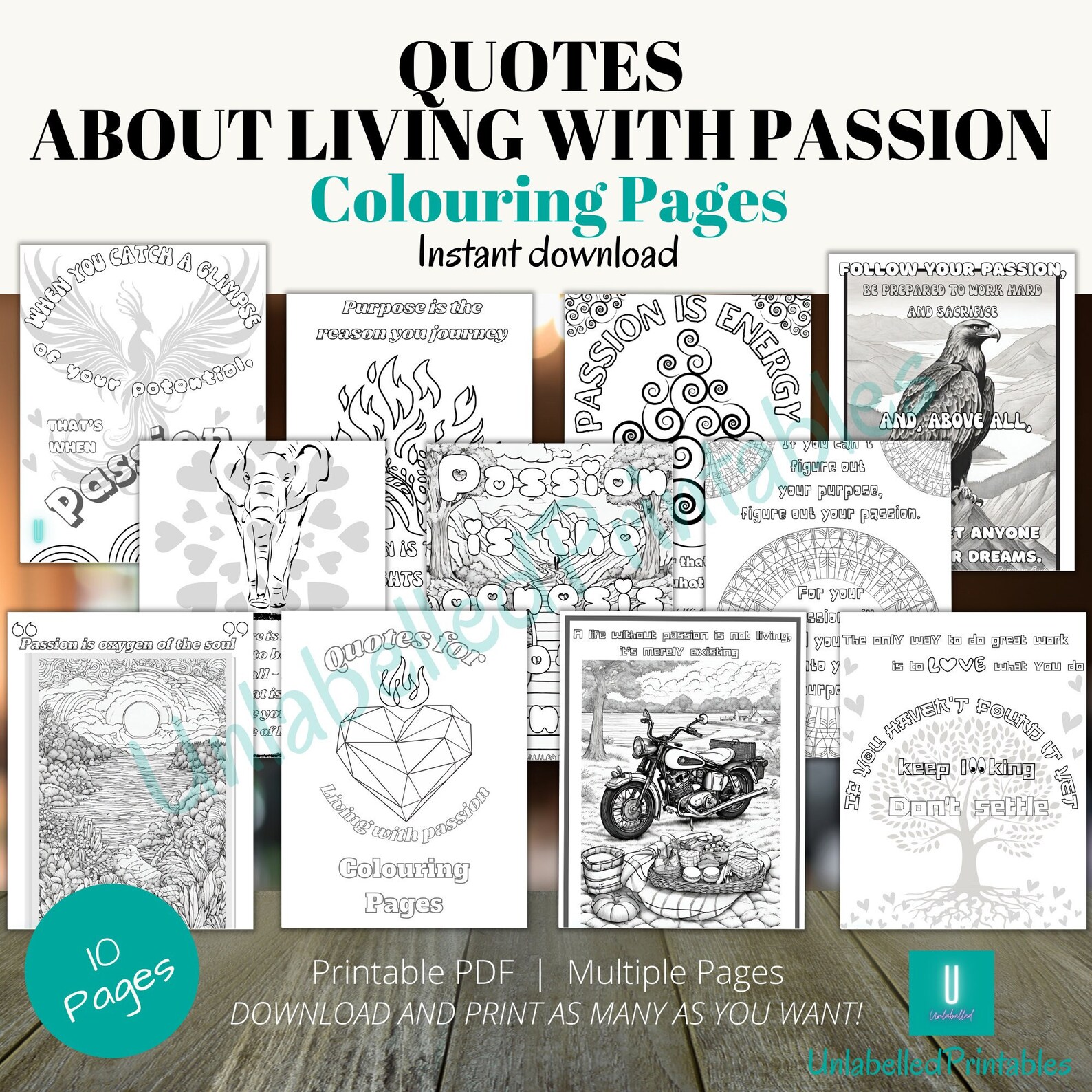 Live With Passion Inspirational Coloring Pages - Printable - Etsy