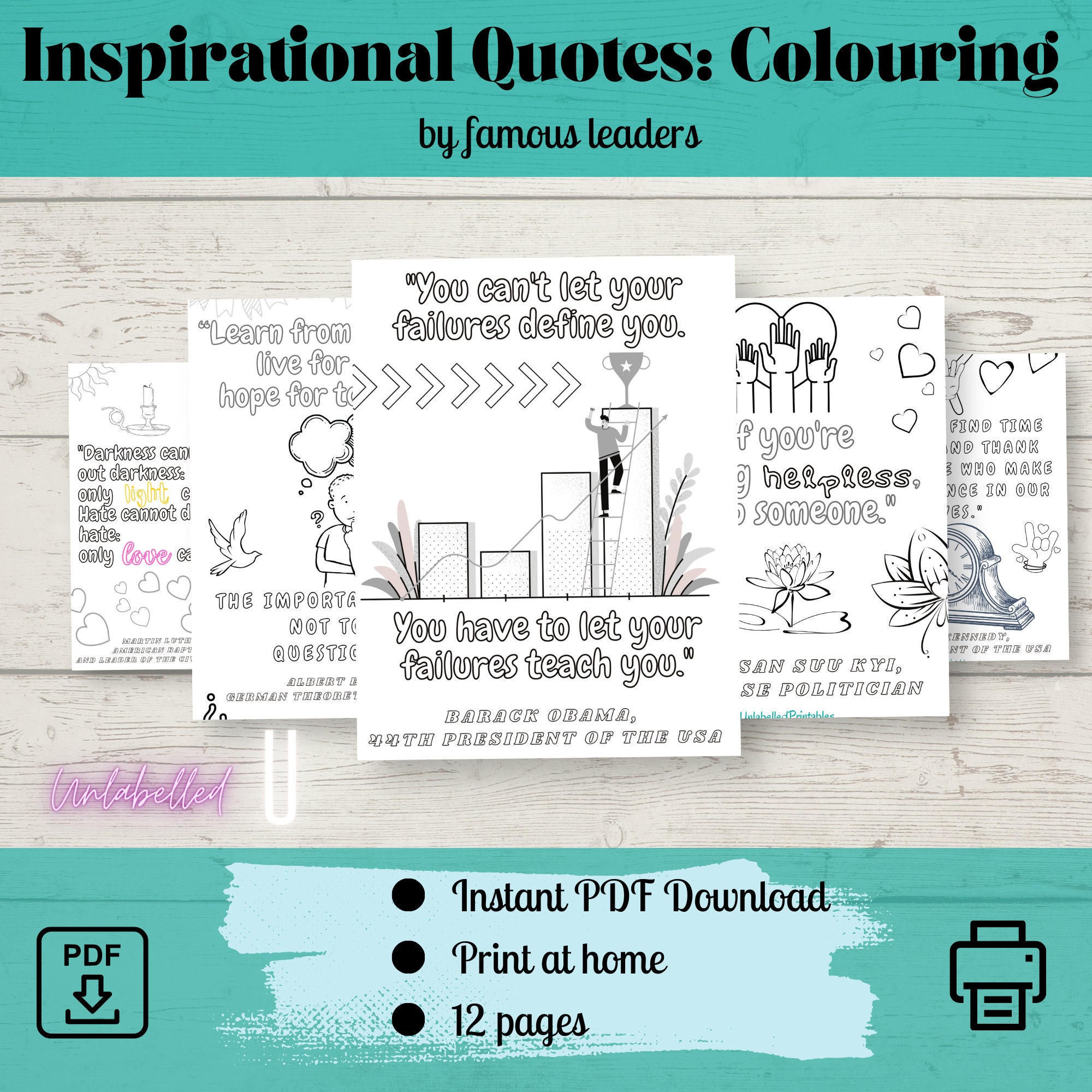 Inspirational Quotes by Famous Leaders - Coloring Pages - Printable - Etsy
