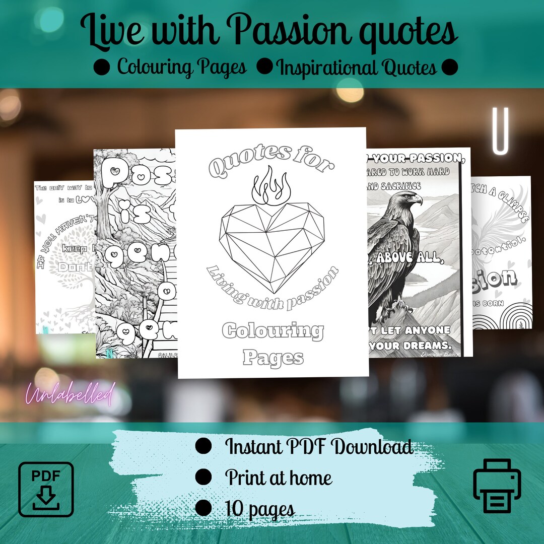 Live With Passion Inspirational Coloring Pages - Printable - Etsy