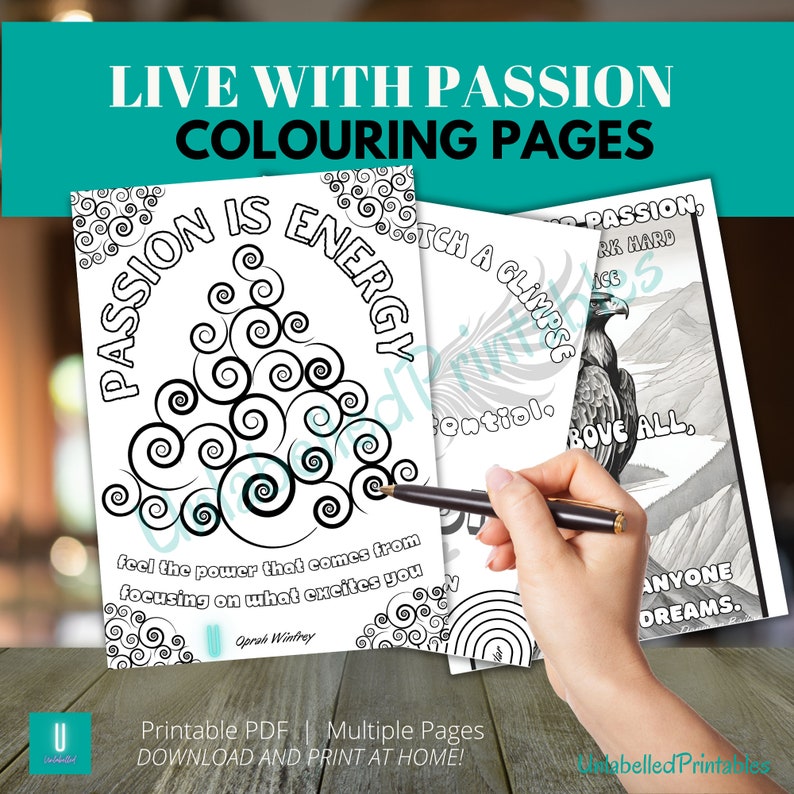 Live With Passion Inspirational Coloring Pages Printable - Etsy
