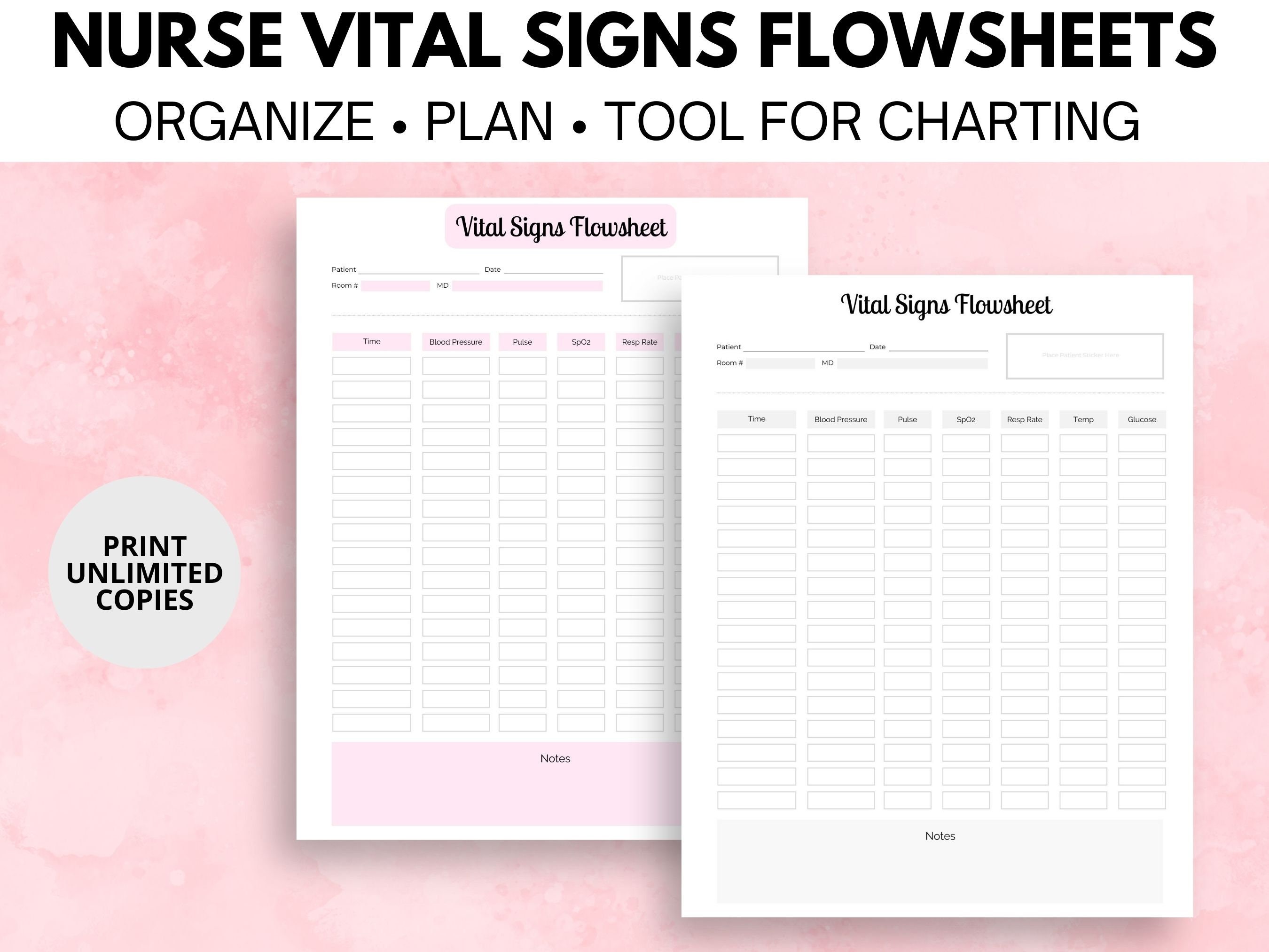 Nurse Vital Signs Flowsheet Bundle (5 Color) | Printable PDF - Etsy