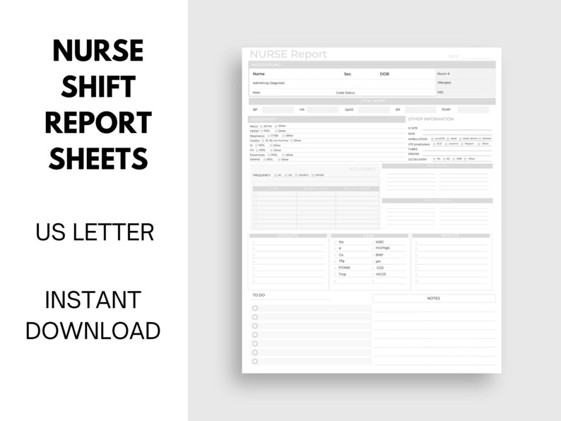 Nurse Shift Report Sheet Bundle | Printable PDF - Etsy