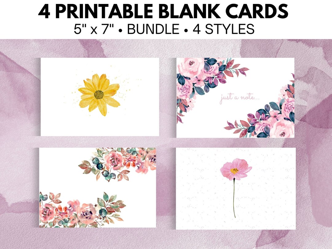 Watercolor Flowers Blank Cards Bundle | Printable PDF - Etsy
