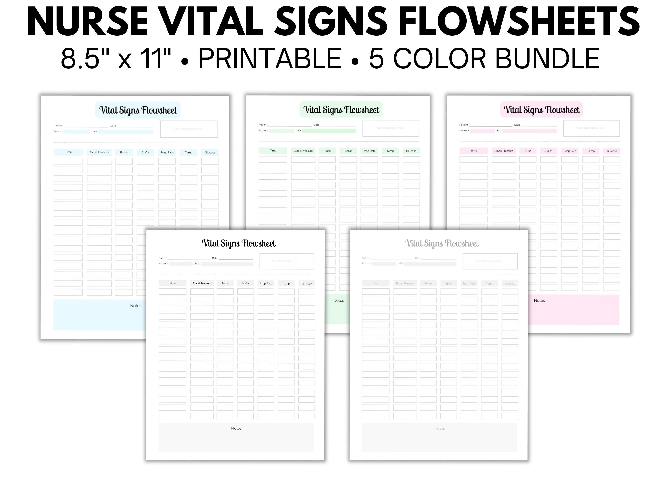 Nurse Vital Signs Flowsheet Bundle (5 Color) | Printable PDF - Etsy