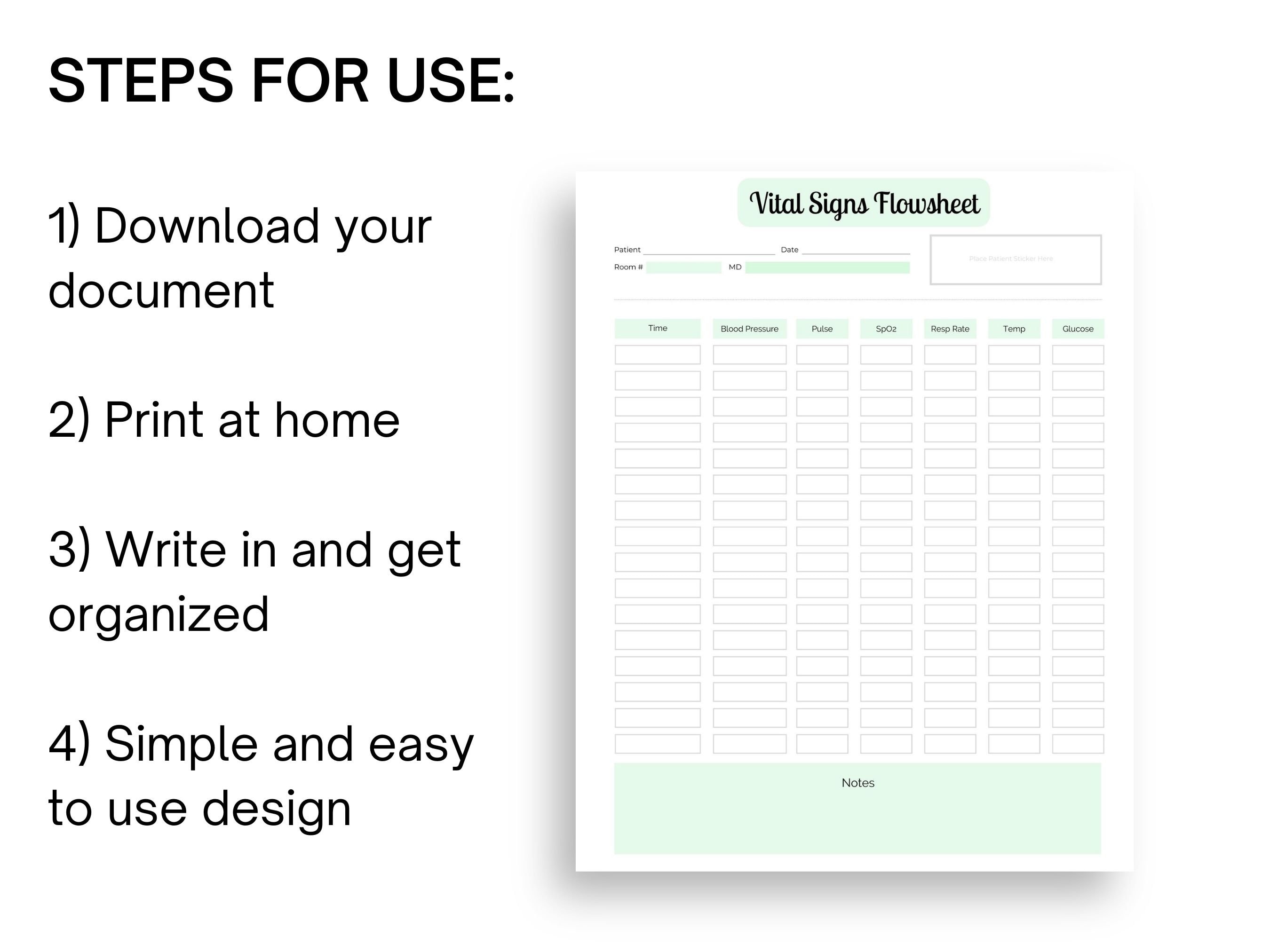 Nurse Vital Signs Flowsheet Bundle (5 Color) | Printable PDF - Etsy