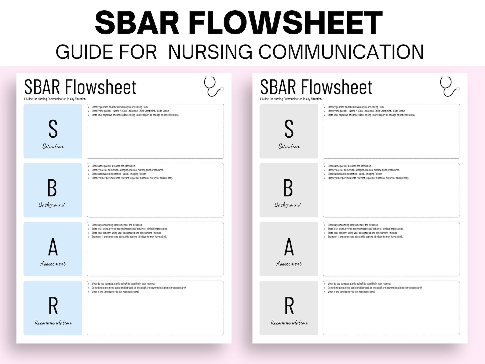SBAR Nursing Flowsheet | Nurse Templates | RN LPN Students | Care Plan ...