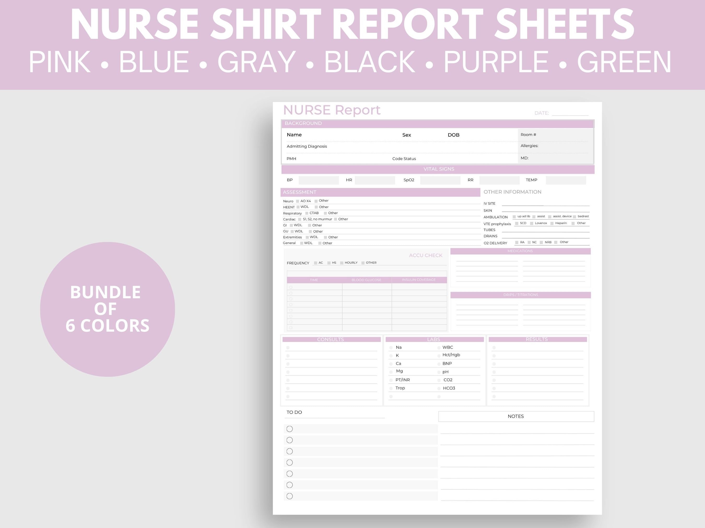 Nurse Shift Report Sheet Bundle | Printable PDF - Etsy