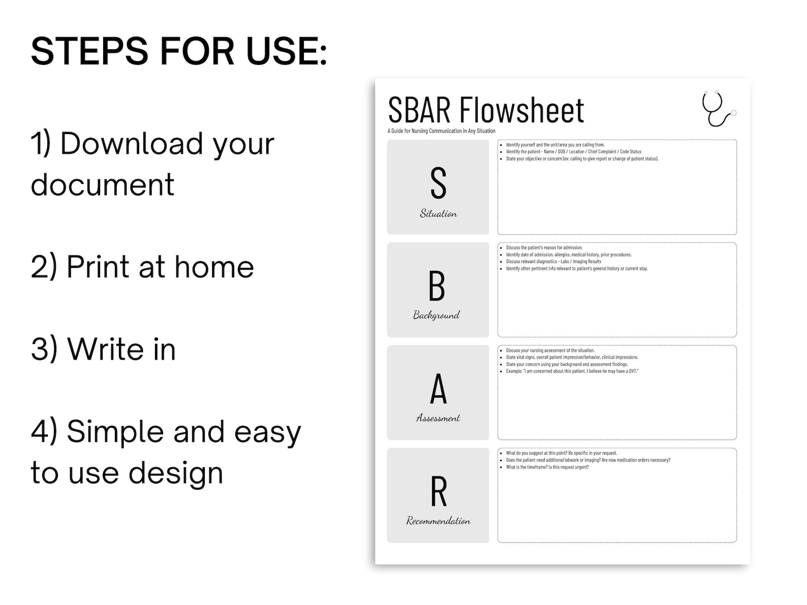 SBAR Nursing Flowsheet | Nurse Templates | RN LPN Students | Care Plan ...