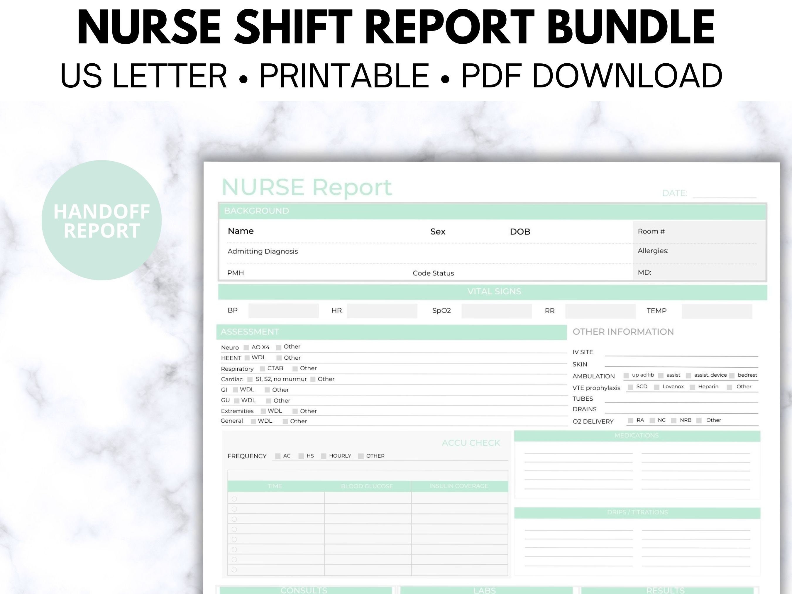 Nurse Shift Report Sheet Bundle | Printable PDF - Etsy