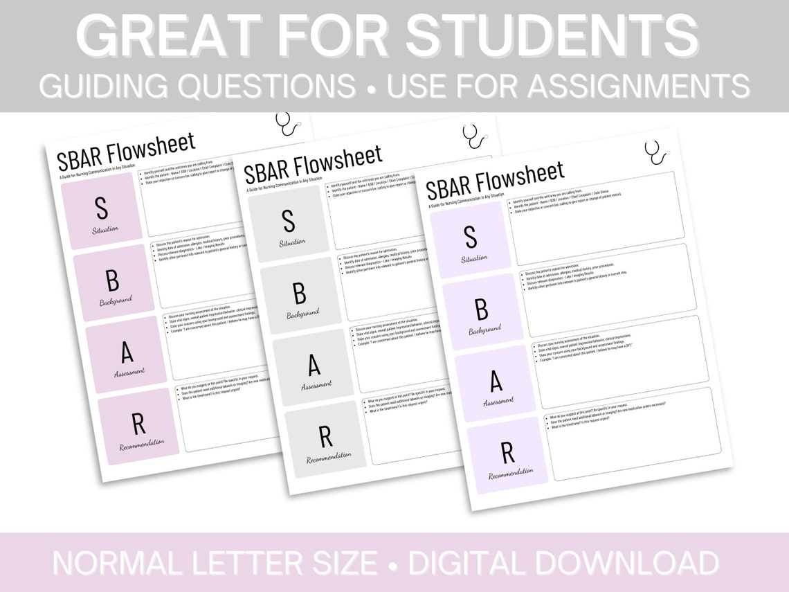 SBAR Nursing Flowsheet | Nurse Templates | RN LPN Students | Care Plan ...