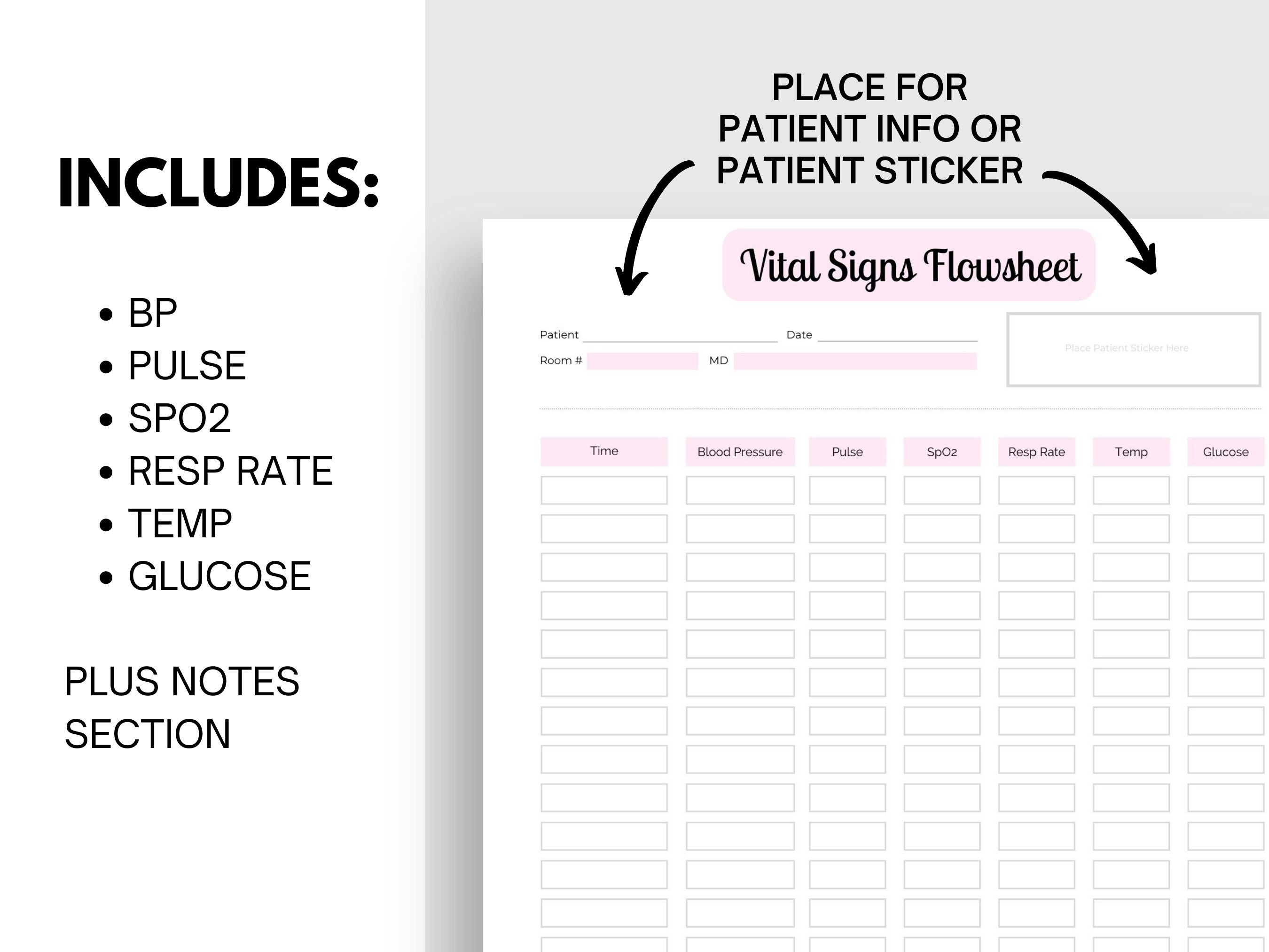 Nurse Vital Signs Flowsheet Bundle (5 Color) | Printable PDF - Etsy