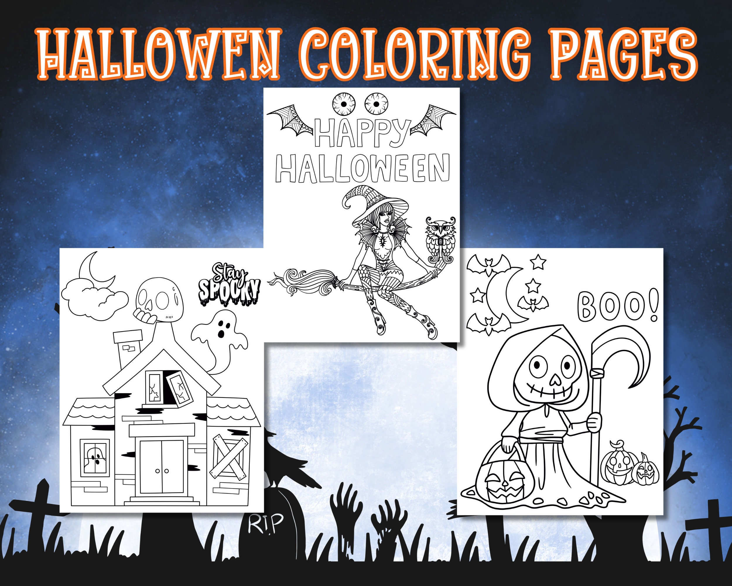 Happy Halloween Coloring Page Printable Coloring Page for - Etsy