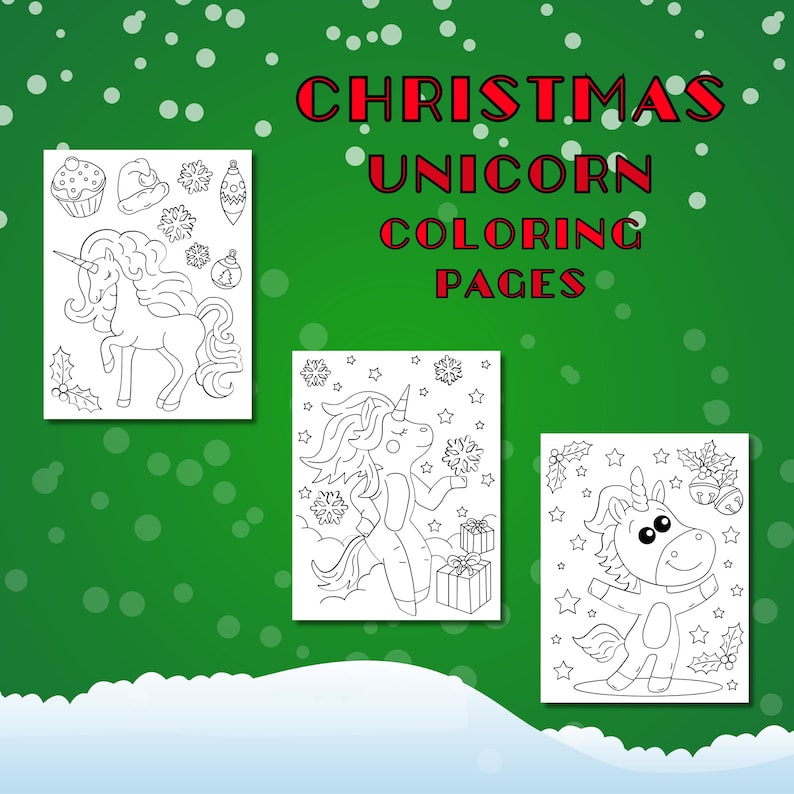 Christmas Unicorn Coloring Pages Fun for Kids High Quality - Etsy