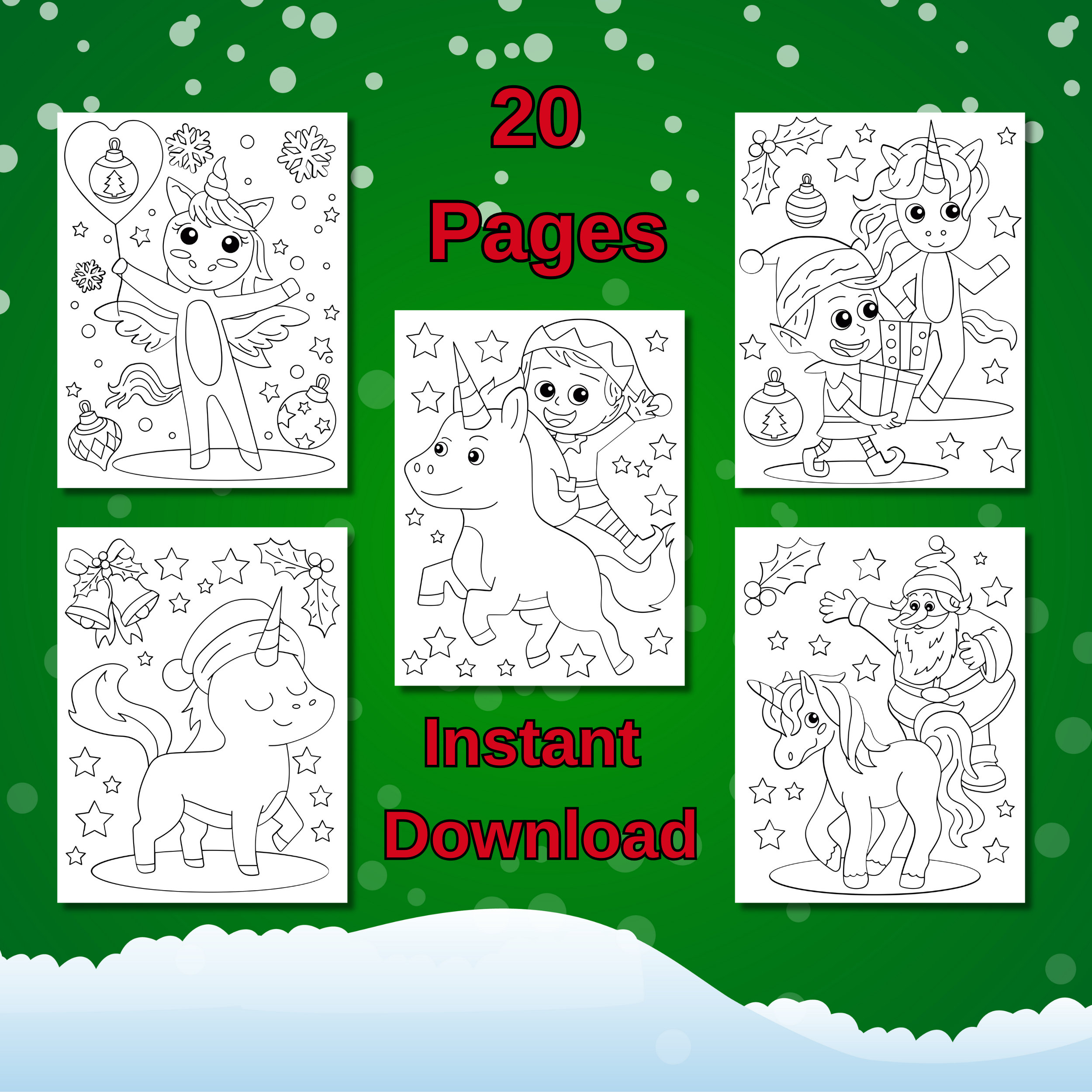 Christmas Unicorn Coloring Pages Fun for Kids High Quality - Etsy