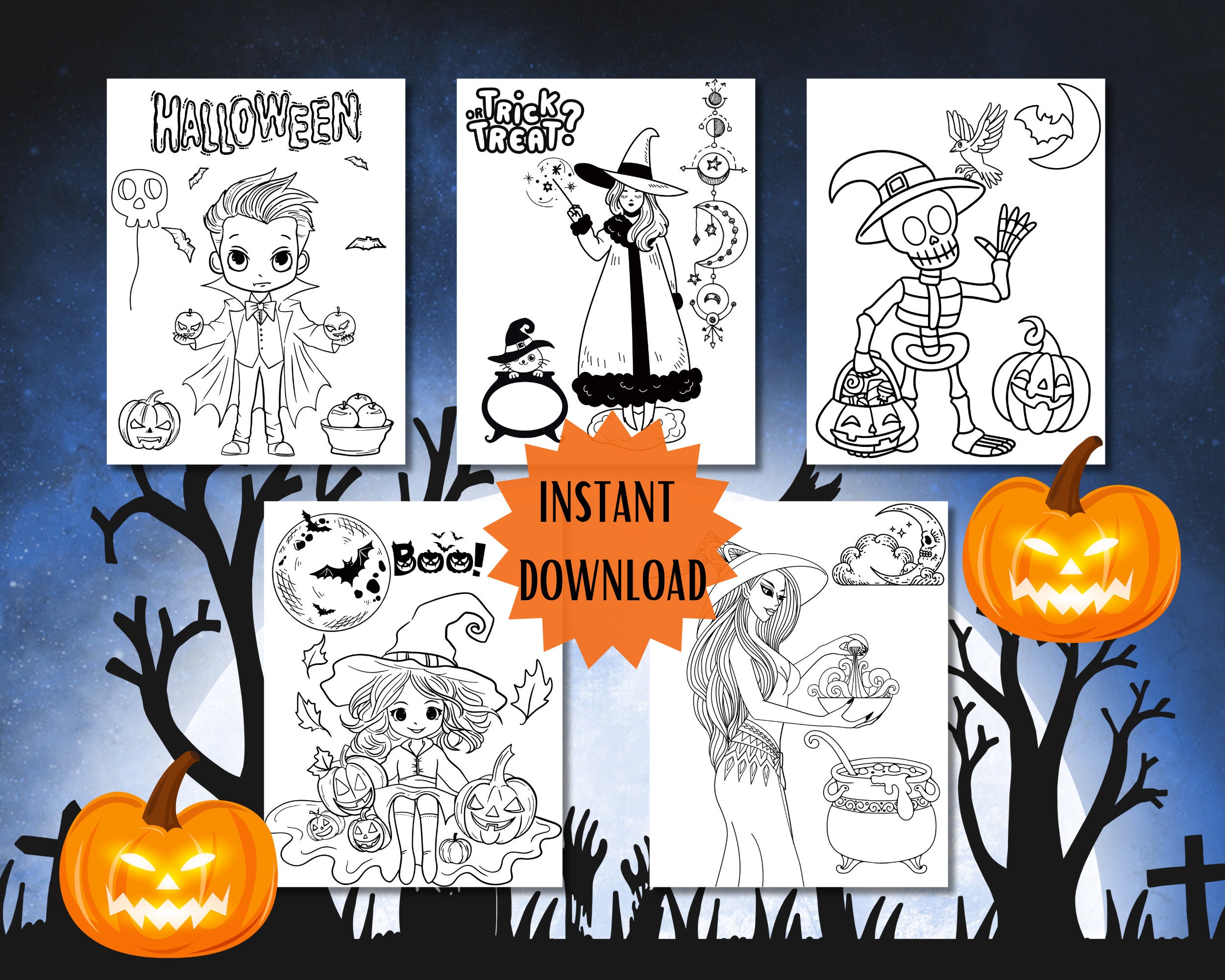 Happy Halloween Coloring Page Printable Coloring Page for - Etsy