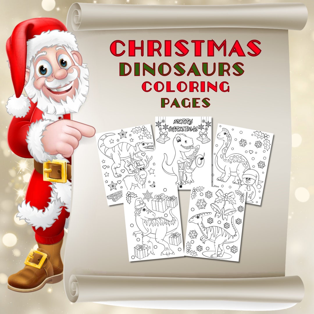 Christmas Dinosaurs Coloring Pages Fun for Kids Christmas - Etsy
