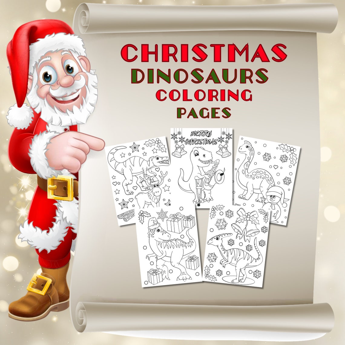 Christmas Dinosaurs Coloring Pages Fun for Kids Christmas - Etsy