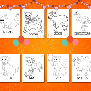 Digital Fun Animals Learning Printable Coloring Page for Kids - Etsy