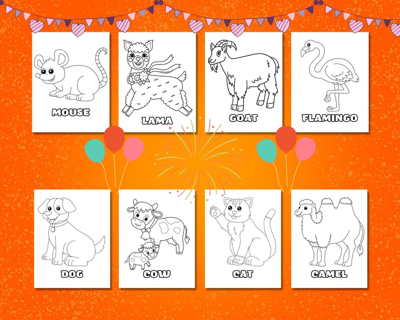 Digital Fun Animals Learning Printable Coloring Page for Kids - Etsy