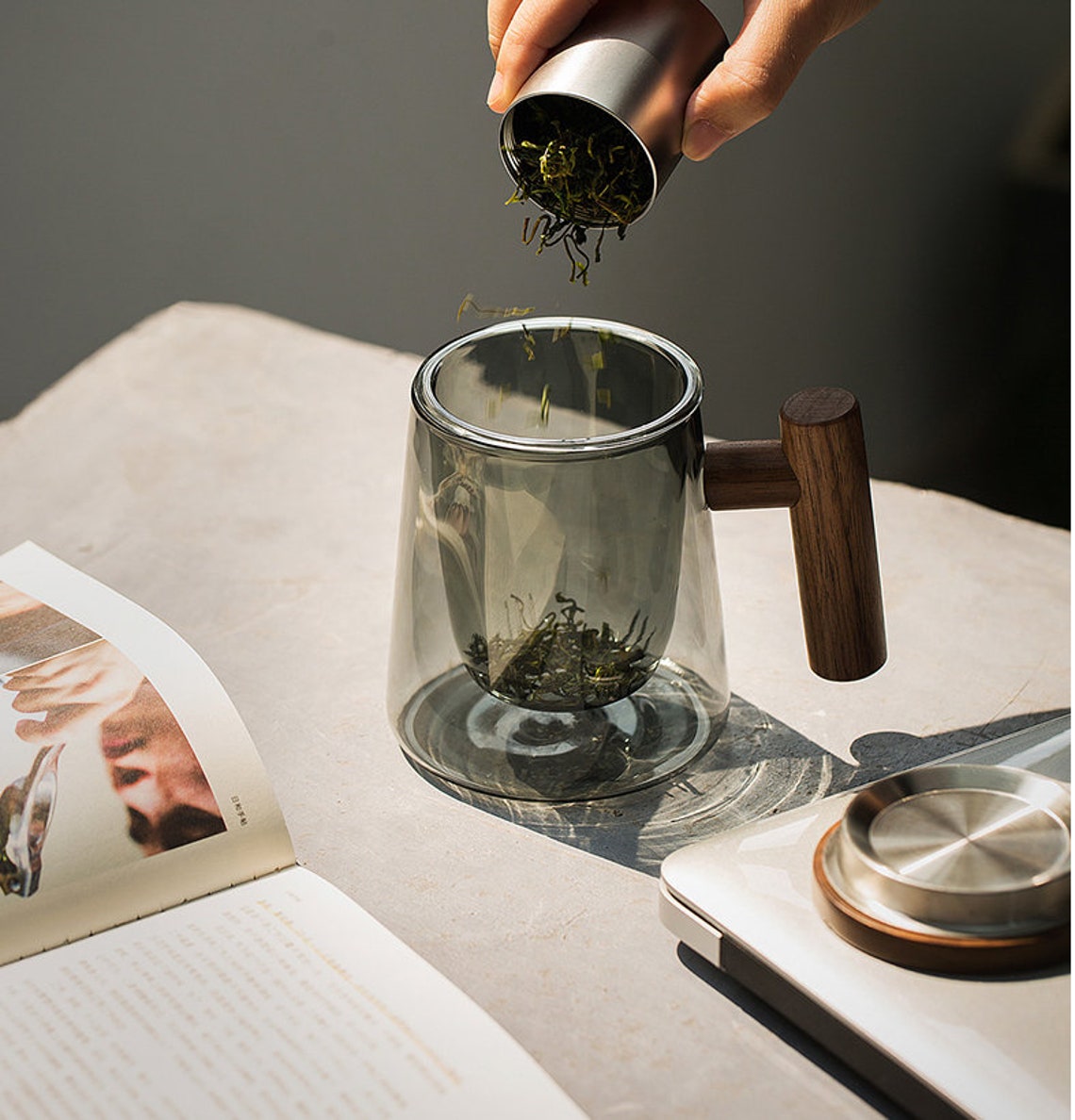 Theteagardenshop Japanese-inspired Glass Tea Infuser Cup With Coaster ...