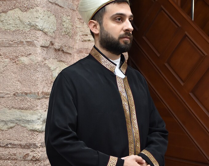 Black Imam Robe With Border Black Prayer Robe Islamic Robe - Etsy