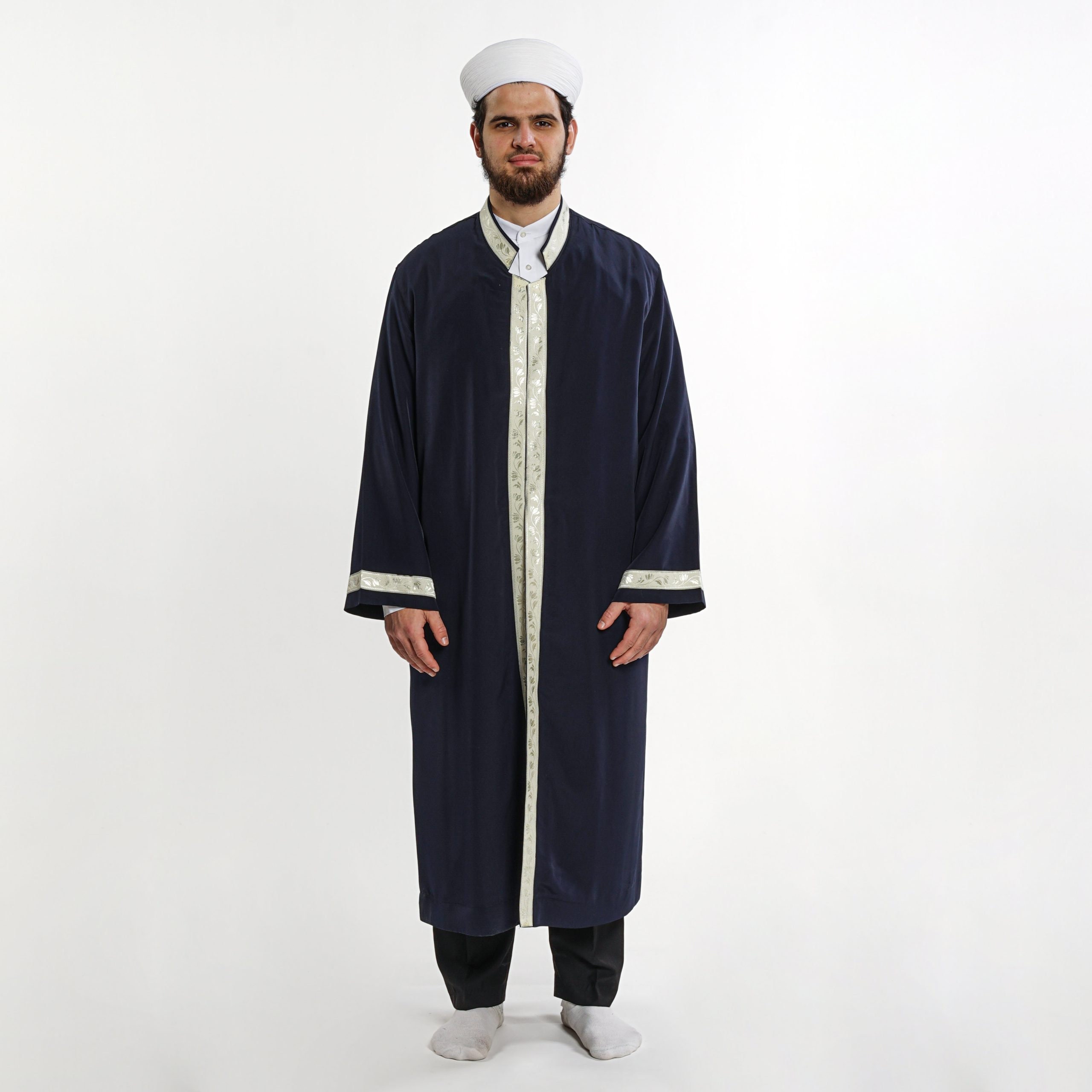 Navy Blue Imam Robe With Border | Navy Blue Prayer Robe | Islamic Robe ...