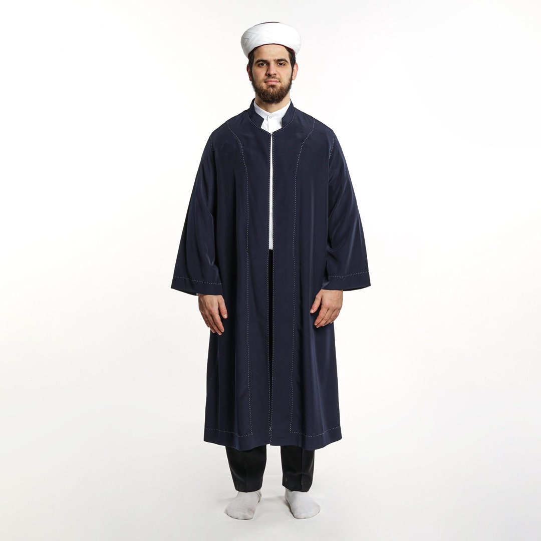 Men’s Navy Blue Islamic Jubba Robe – Traditional Long Imam Overcoat ...