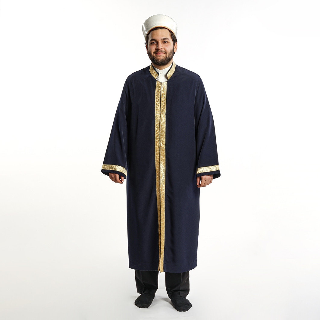 Navy Blue Imam Robe With Border | Navy Blue Prayer Robe | Islamic Robe ...