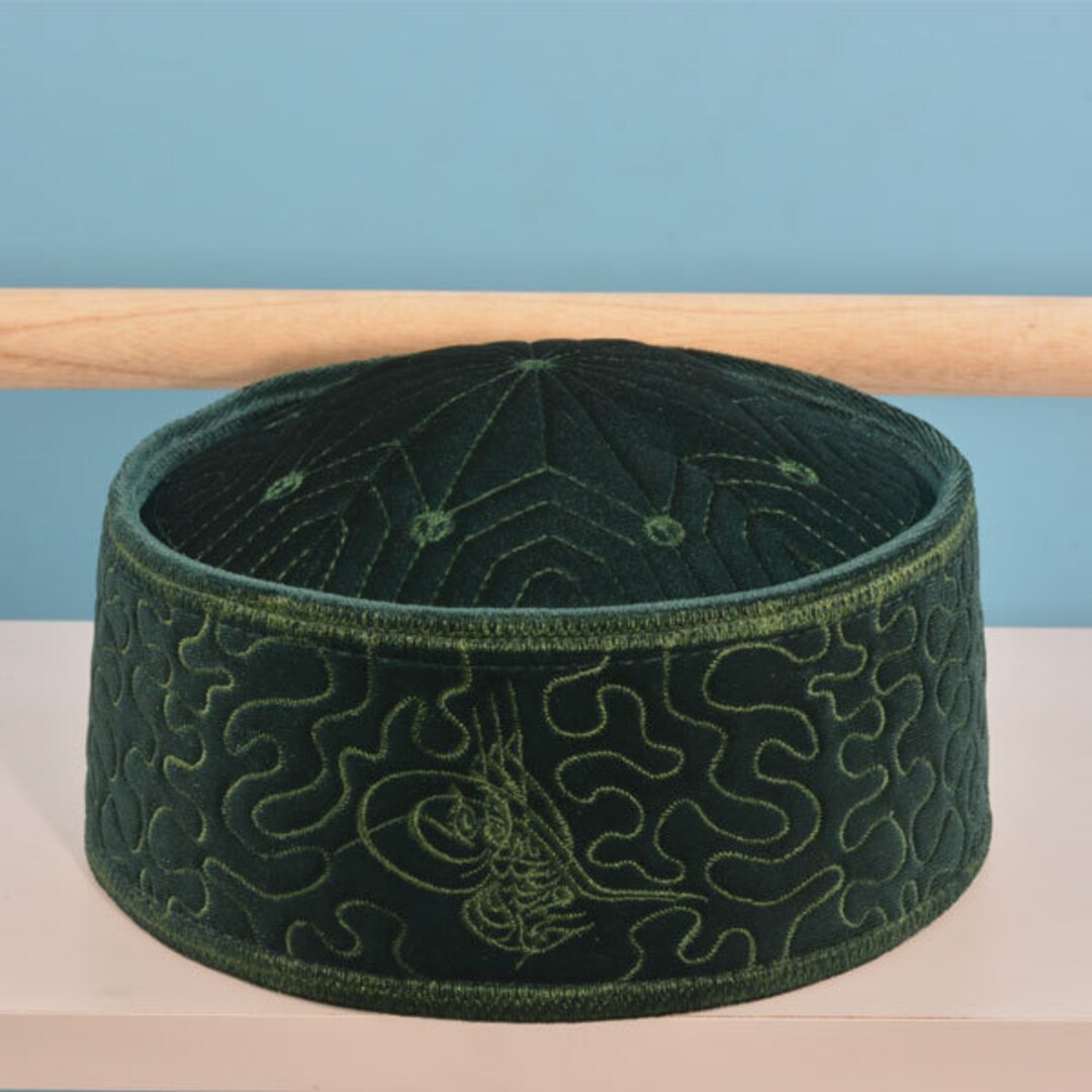 Green Velvet Takke – Islamic Skull Cap for Men, Rufai Style Muslim ...