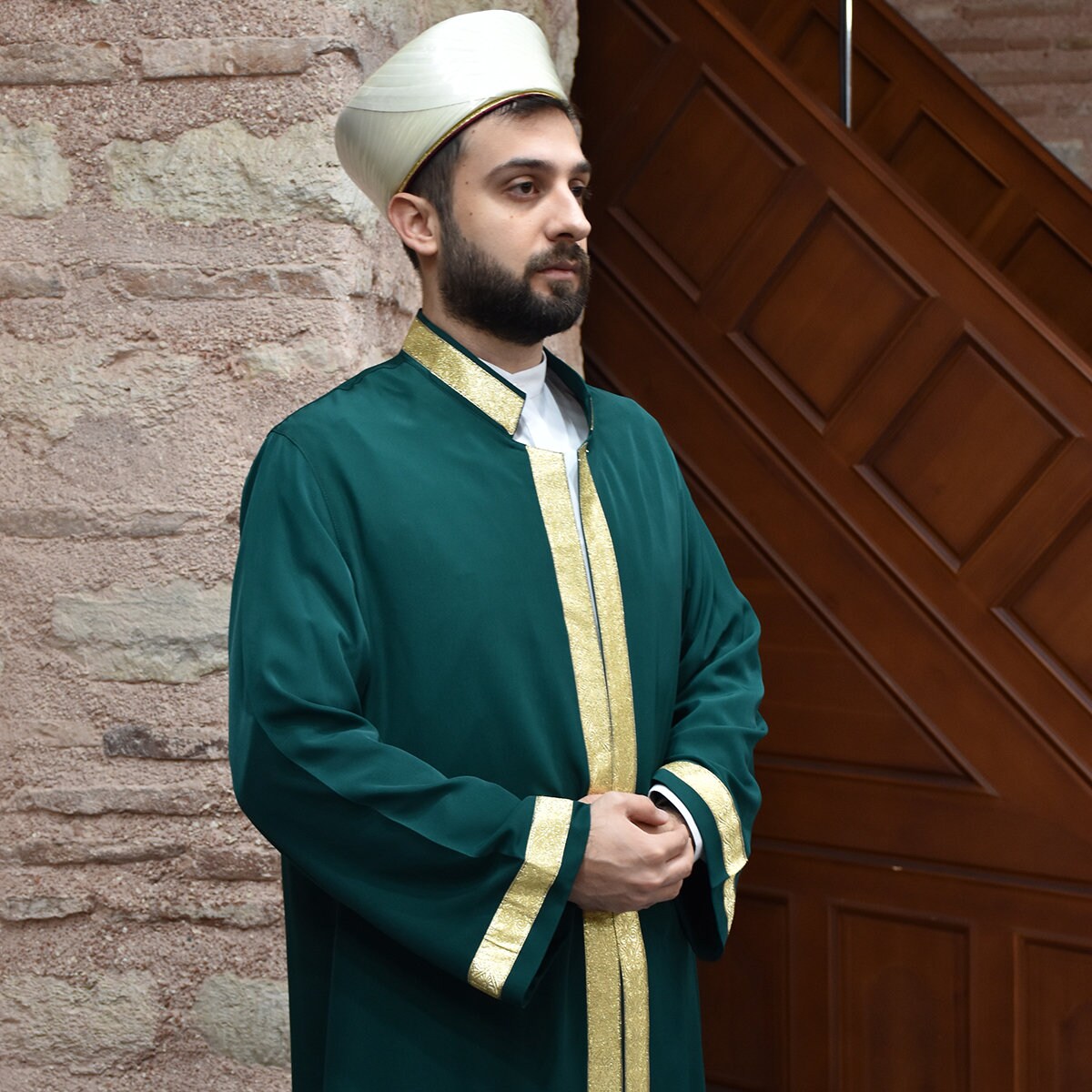 Green Imam Robe With Border Green Prayer Robe Islamic Robe - Etsy