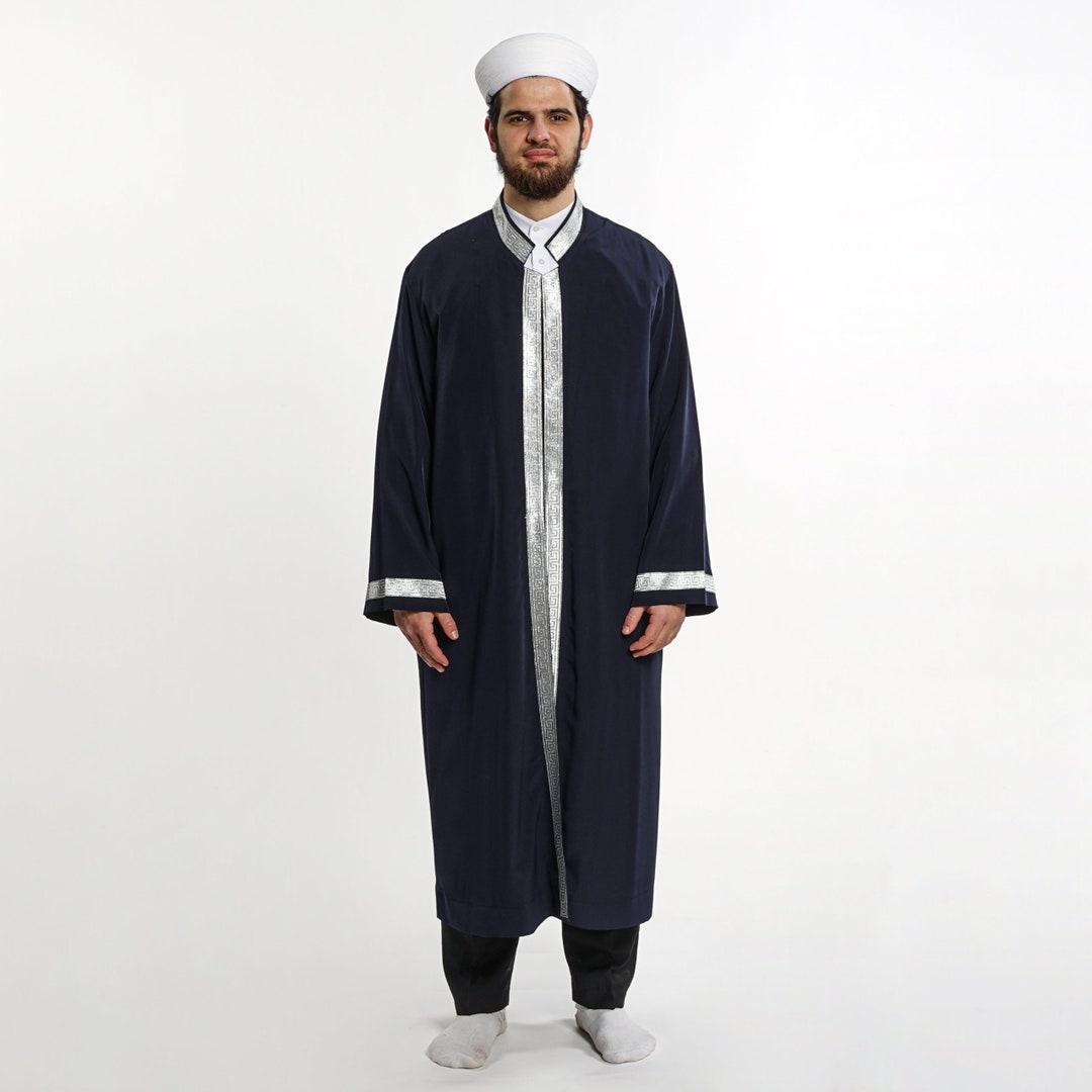 Navy Blue Imam Robe With Border | Navy Blue Prayer Robe | Islamic Robe ...