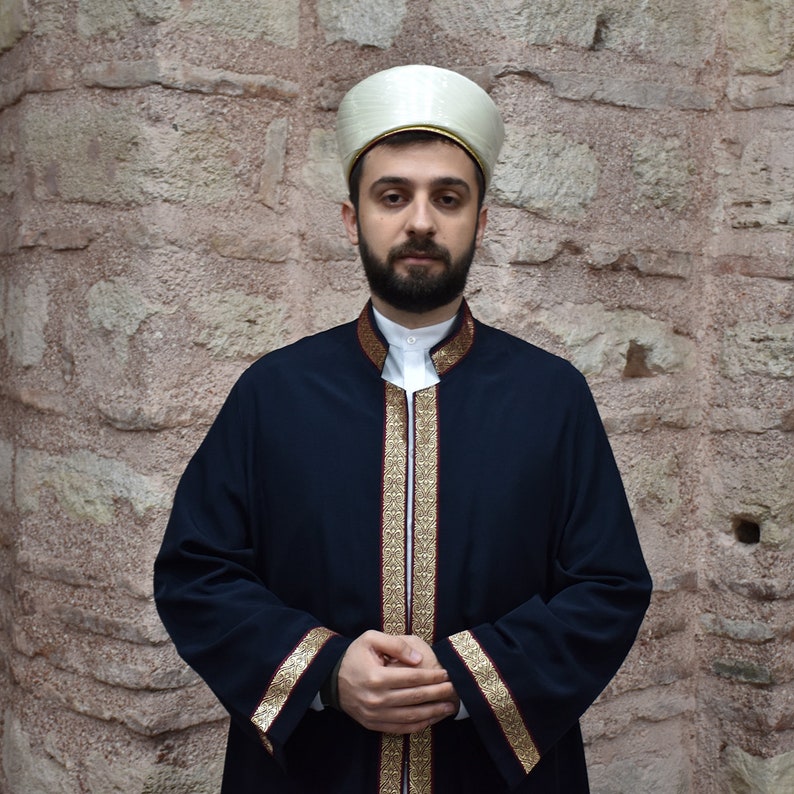 Navy Blue Imam Robe With Border | Navy Blue Prayer Robe | Islamic Robe ...