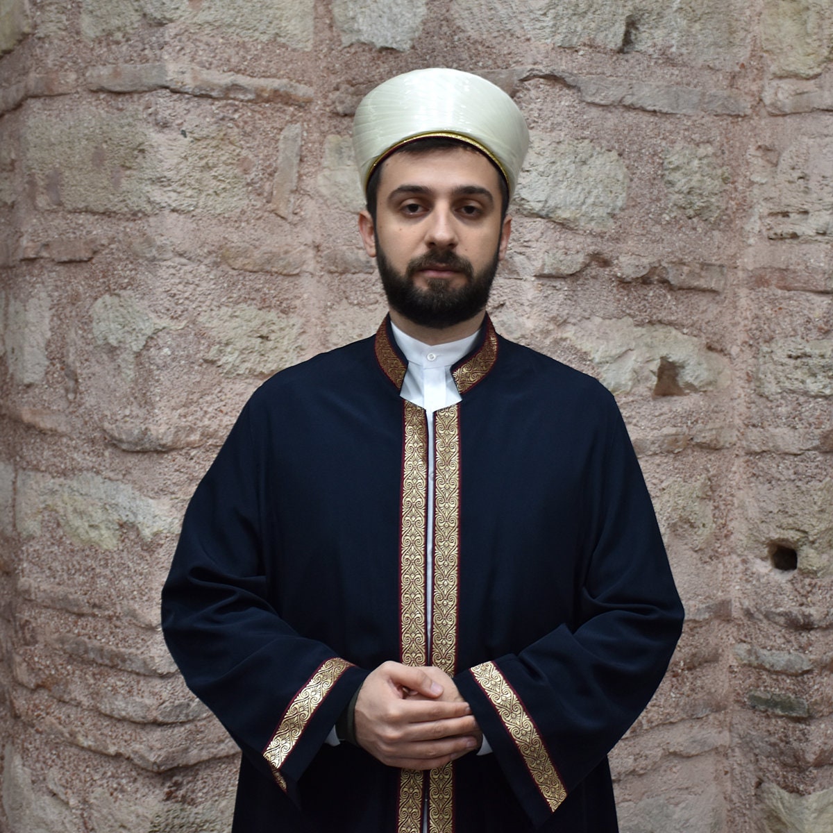 Navy Blue Imam Robe With Border | Navy Blue Prayer Robe | Islamic Robe ...