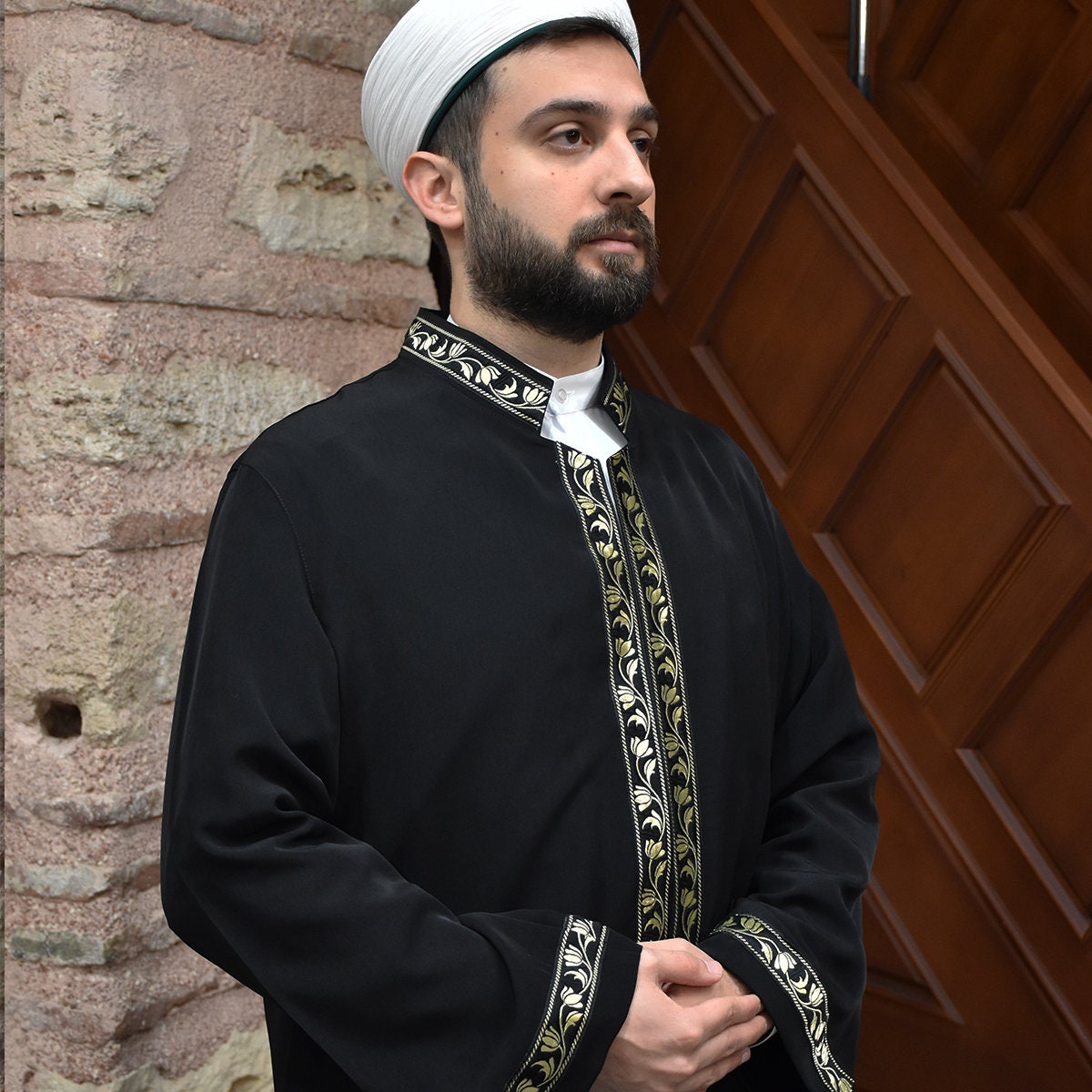 Black Imam Robe With Border Black Prayer Robe Islamic Robe - Etsy