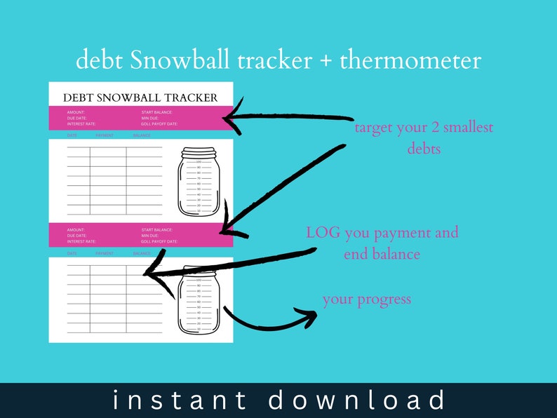 Printable Debt Snowball Tracker Monthly & Yearly Debt - Etsy