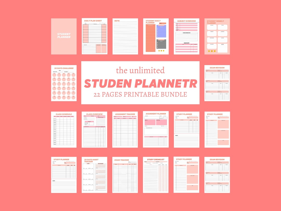 Printable Student Digital Planner Bundle, Student Academic Planner ...